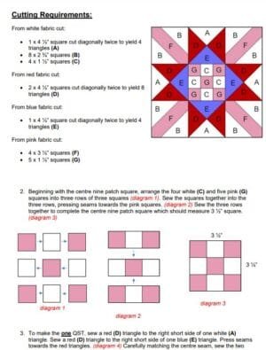 Ohio Star Variation Quilt Block Pattern - Hand Crafted