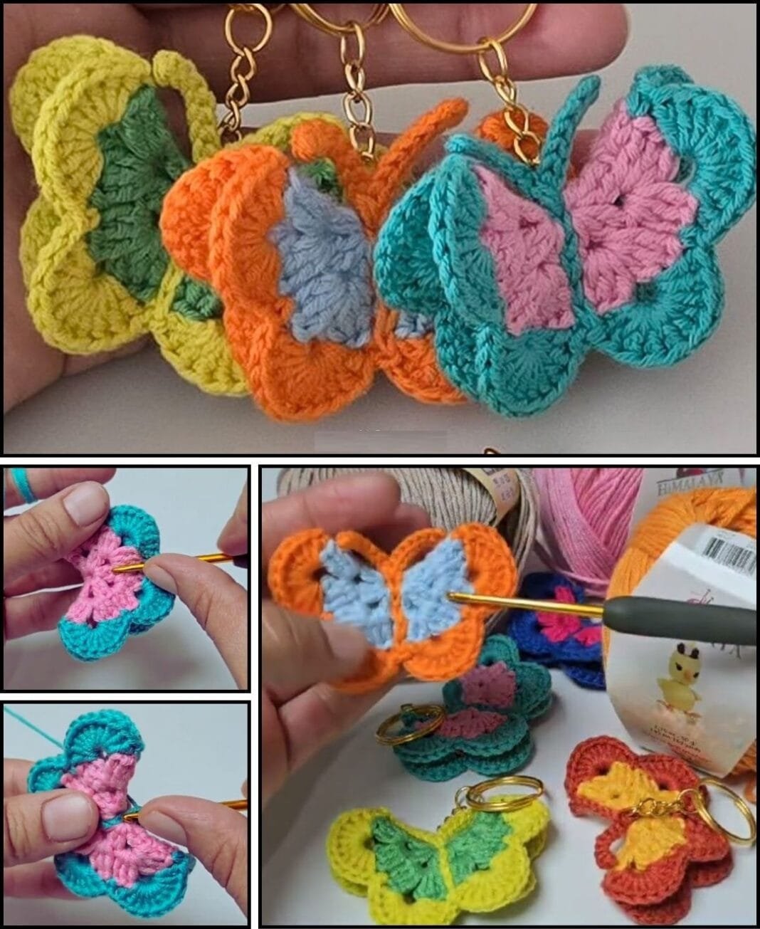 Crochet Butterfly Keychain Free Pattern - Hand Crafted