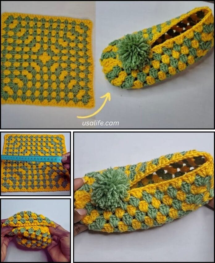 Crochet Easy Granny Square Slippers Pattern - Hand Crafted