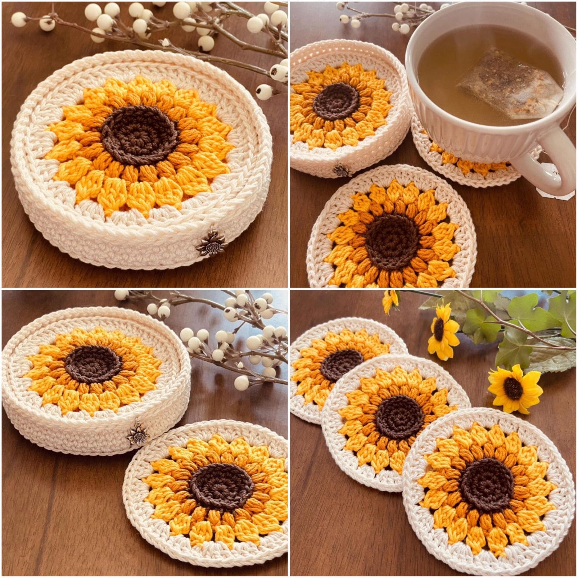 Crochet Sunflower Coasters Pattern - Hand Crafted