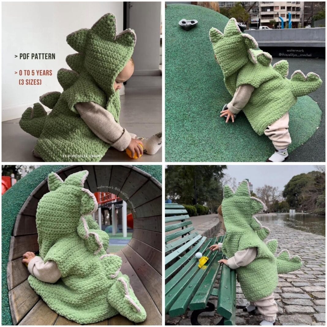 Cute Dinosaur Crochet Vest Pattern for Kids 0–5 Years - Hand Crafted