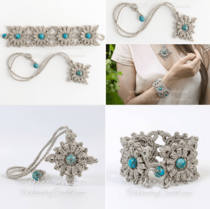 Wind-rose Bracelet & Necklace Crochet Pattern - Hand Crafted