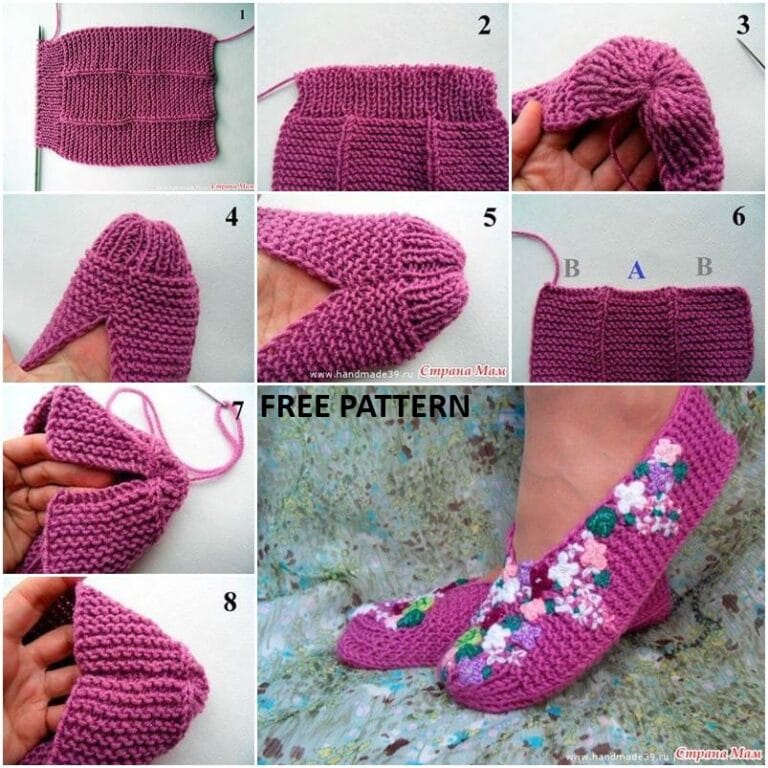 How to Knit a Useful and Pretty Slipper Tutorial - Hand Crafted