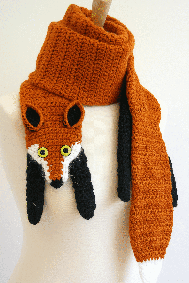 Crochet Fox Scarf Pattern - Hand Crafted