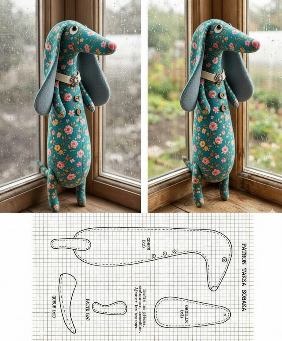 Fabric Tilda Dapper Dachshund Pattern - Hand Crafted