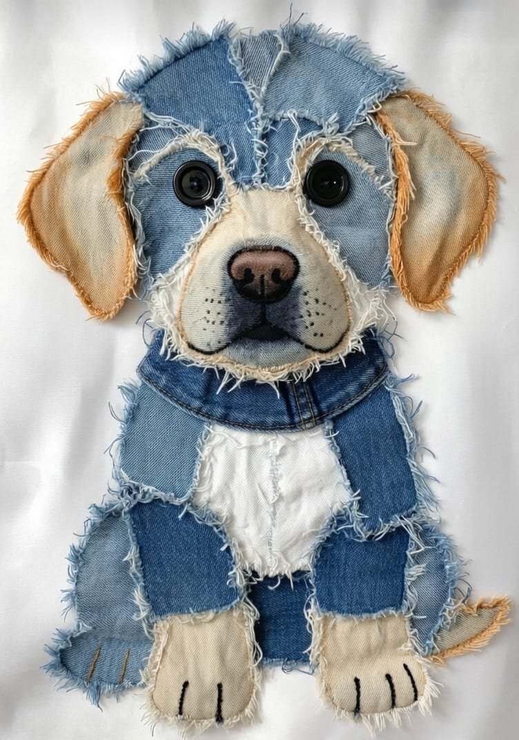 Denim Puppy Patch Pattern - Hand Crafted