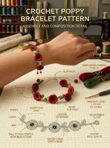 Crochet Poppy Bracelet Pattern - Hand Crafted