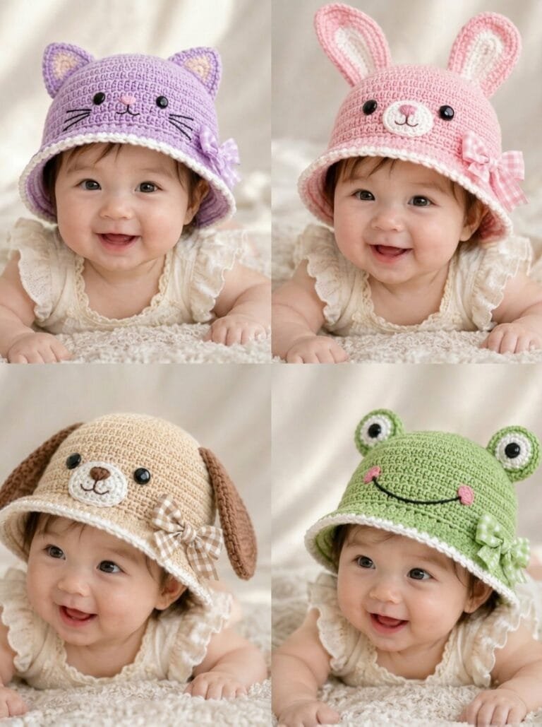 Crochet Animal Bucket Hats Collection Pattern - Hand Crafted