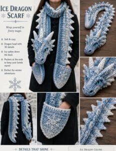 Crochet Ice Dragon Scarf Pattern - Hand Crafted