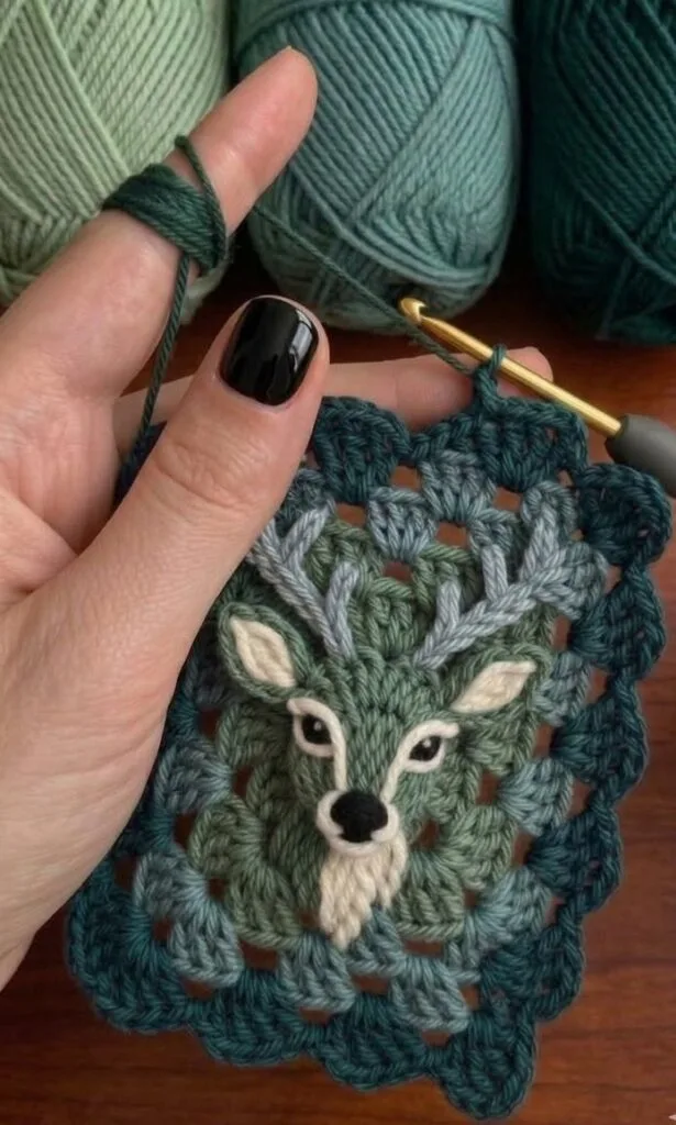 Crochet Reindeer Granny Square Pattern - Hand Crafted